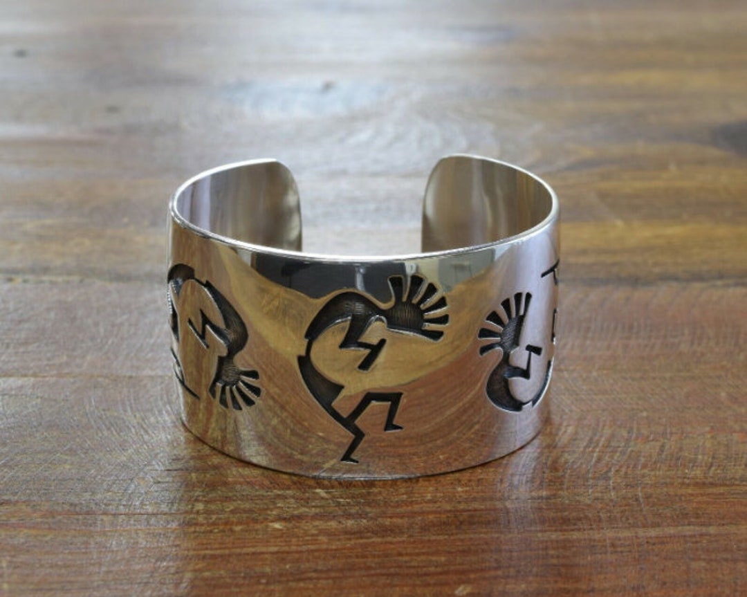 Sterling Silver Hopi Overlay Kokopelli Cuff Bracelet by George Phillips ...