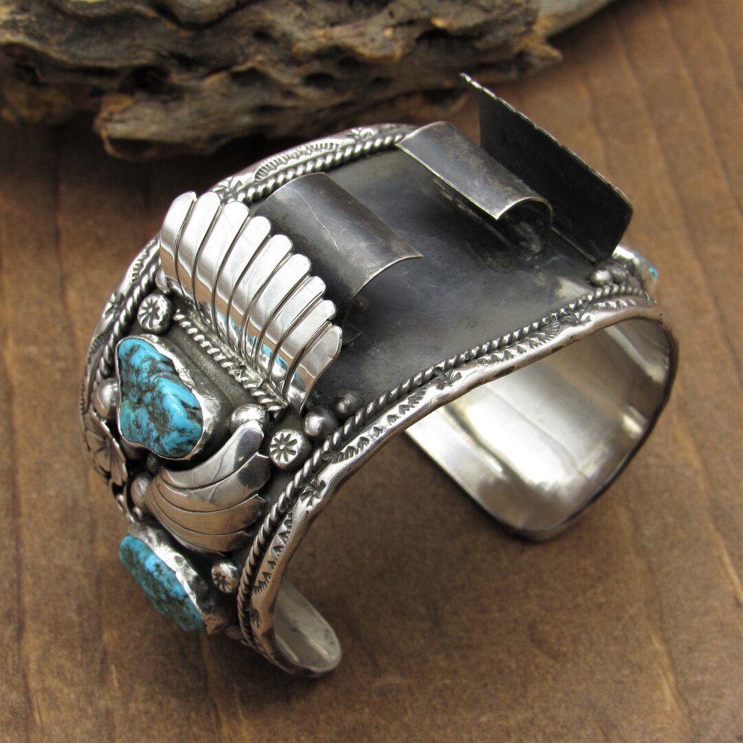 Southwestern Vintage Sterling Silver Turquoise Watch Cuff - Etsy