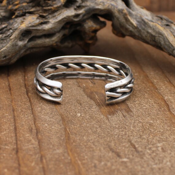 Sterling Silver Stamped Wire Cuff Bracelet - Gem