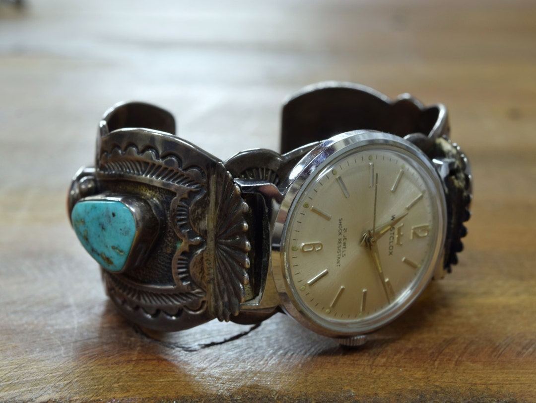 Vintage Navajo Carl Begay Sterling Silver Coral and Turquoise Watch ...