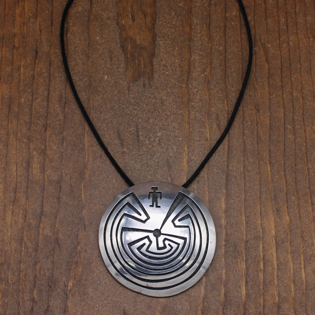 Large Hopi Sterling Man in the Maze Pendant on Black Cord by Patrick ...