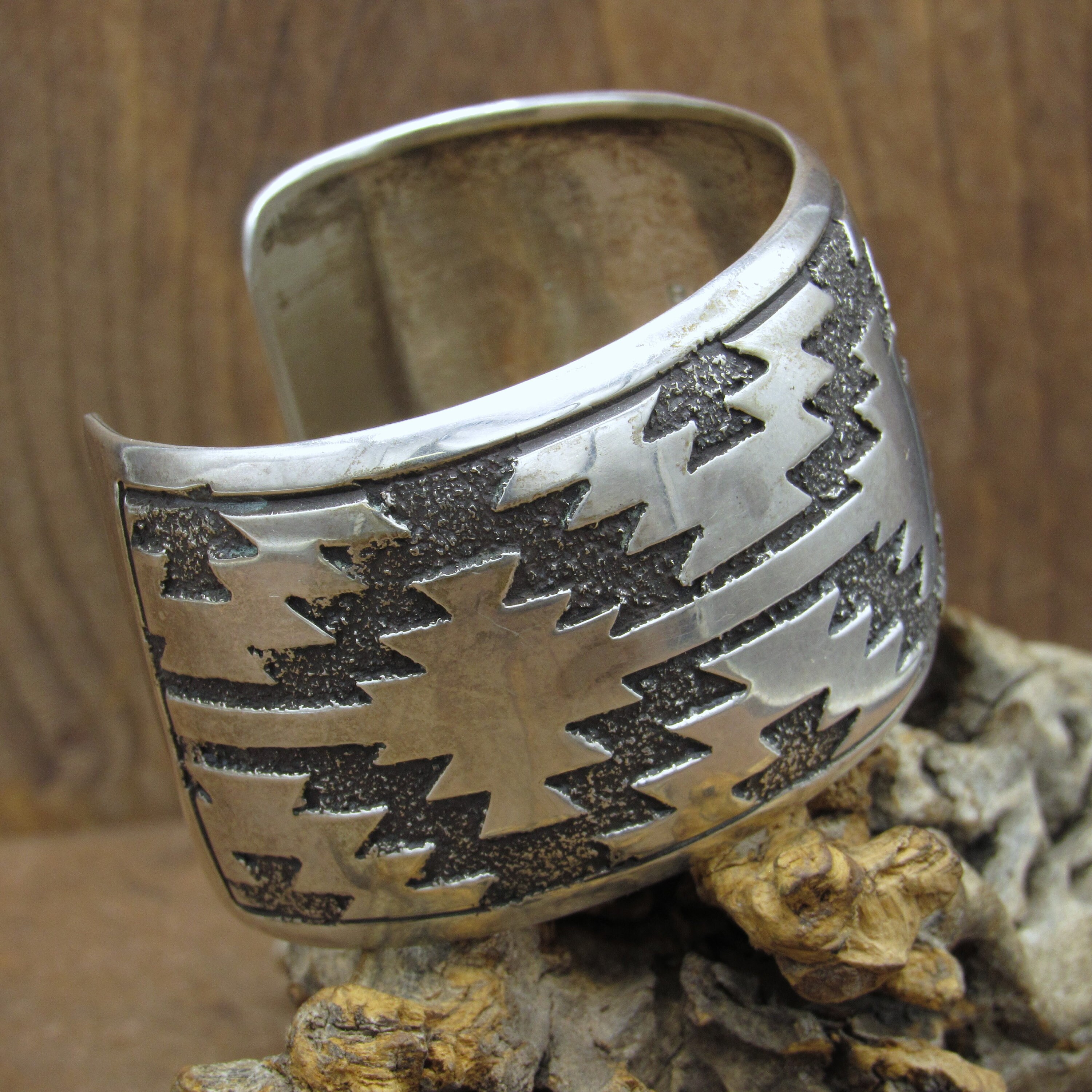 Vintage Wide Sterling Silver Overlay Cuff Bracelet by Ronnie Hurley ...