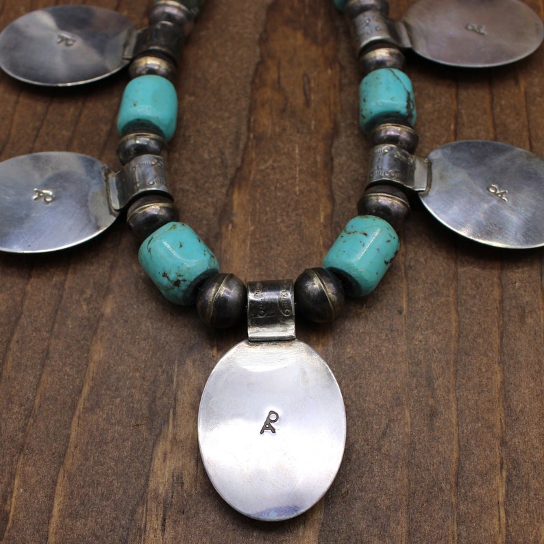 Vintage Navajo Green Turquoise Sterling Silver Necklace by Alice ...