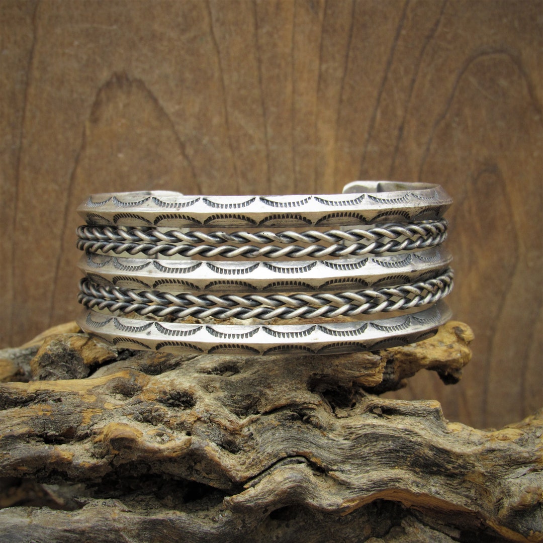 Vintage Sterling Silver Carinated and Braided Wide Cuff Bracelet - Etsy