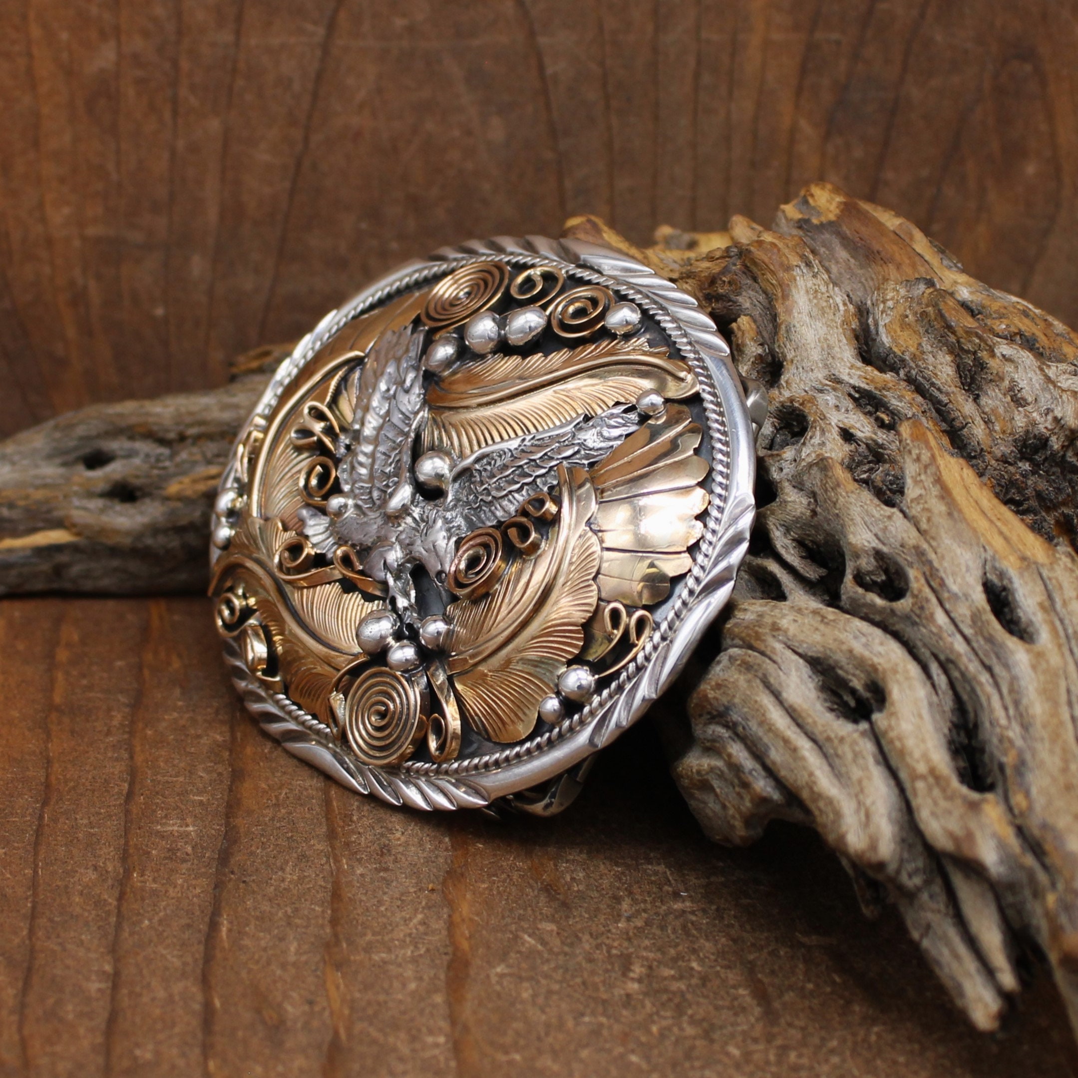 Sterling Silver and Gold Filled Eagle Belt Buckle by Allen Chee Navajo ...
