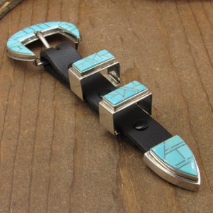 Navajo Vintage Sterling Silver Inlay Turquoise Ranger Set - Etsy