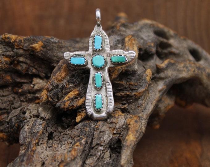 Sterling Silver and Turquoise Cross Pendant by Zuni Cecilia Iule - Etsy