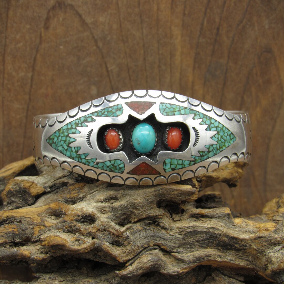 Sterling Silver Shadow Box Bracelet With Coral and Turquoise - Etsy