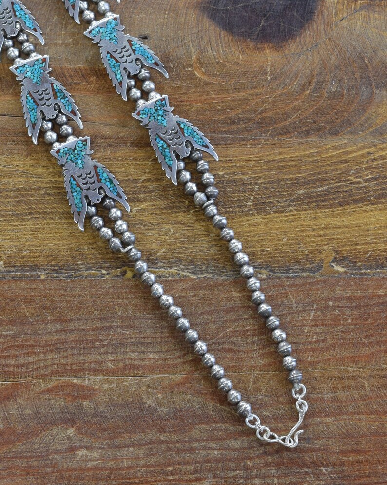 Vintage Phoenix Bird Chip Inlay Necklace - Etsy