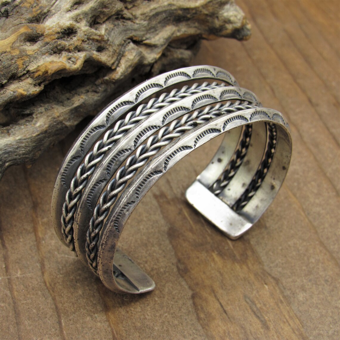 Vintage Sterling Silver Carinated and Braided Wide Cuff Bracelet - Etsy