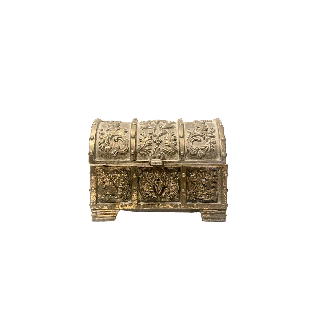 Miniature Chest Gold Metal Japan Trinket Box Yellow Velet Lining ...