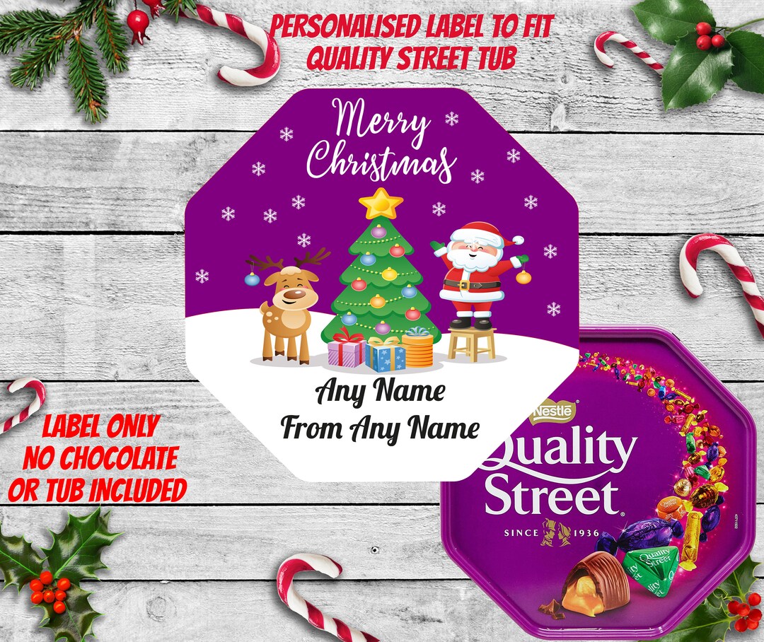 Personalised Label for QUALITY STREET Chocolates Tub Christmas Santa ...