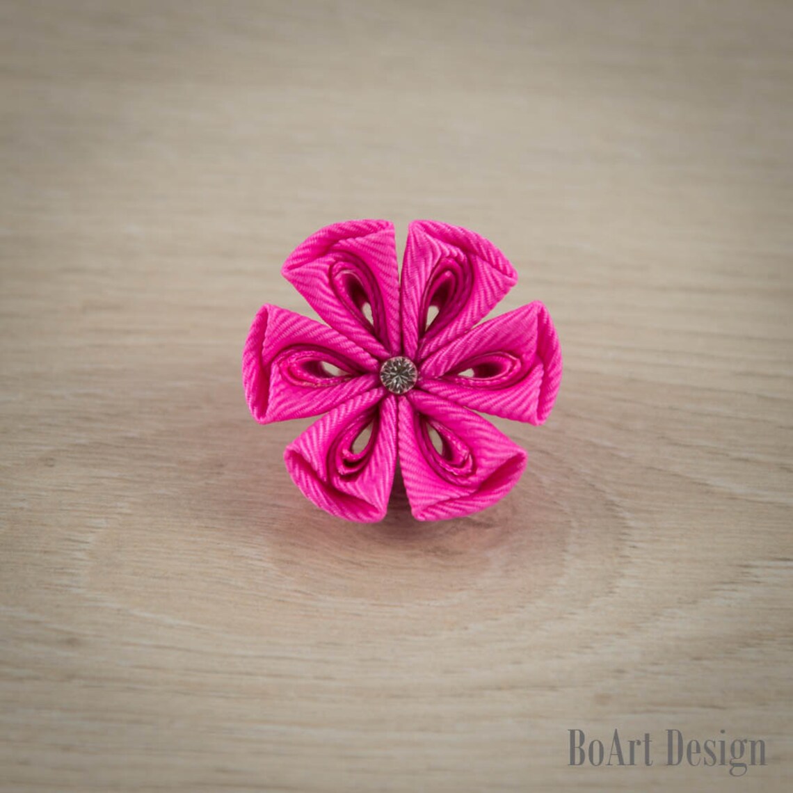 Deep Pink Kanzashi Flower Lapel Pin With Swarovski Clear - Etsy