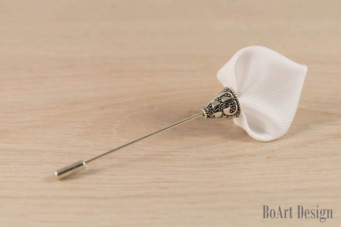 Spade Inspired White Kanzashi Flower Lapel Stick Pin/Lapel | Etsy
