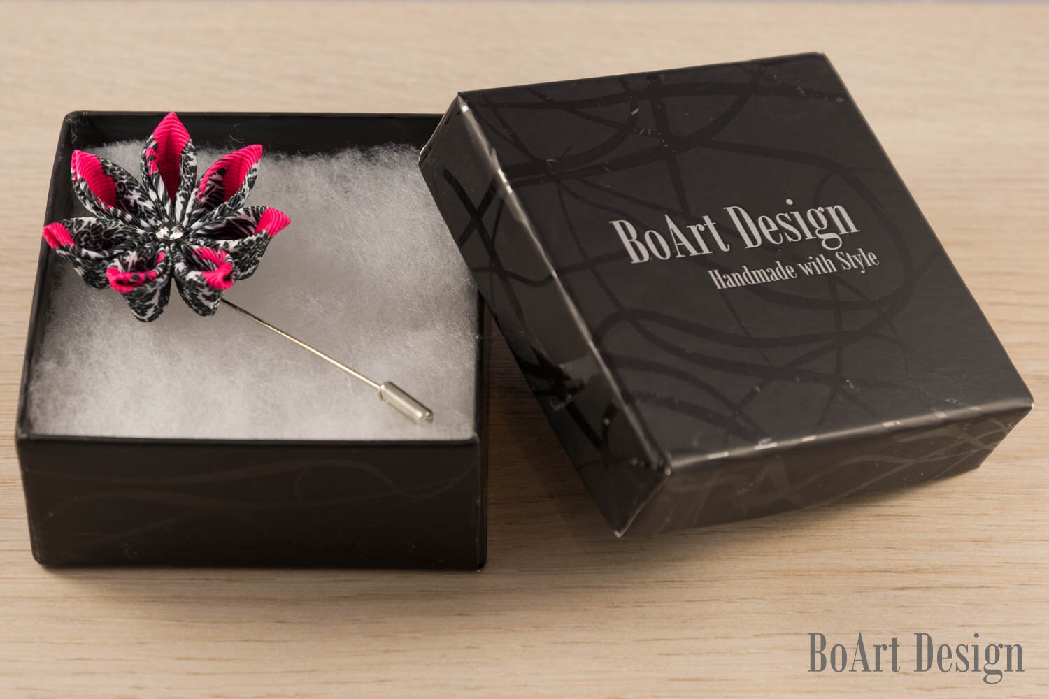 Black/deep Pink/white Kanzashi Flower Lapel Stick Pin With - Etsy