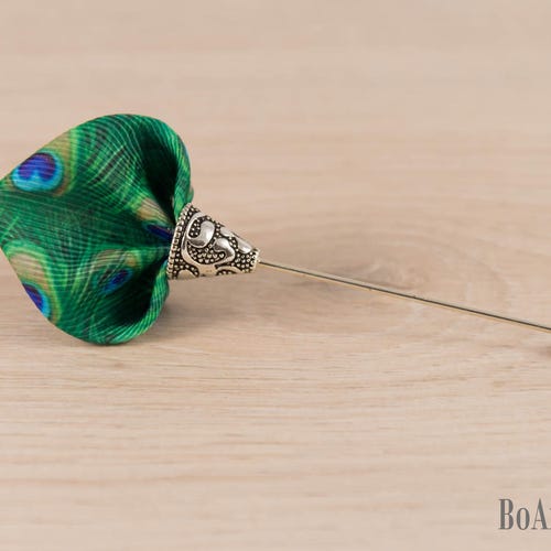 Peacock Lapel Stick Pin/spade Inspired Green Kanzashi Flower - Etsy