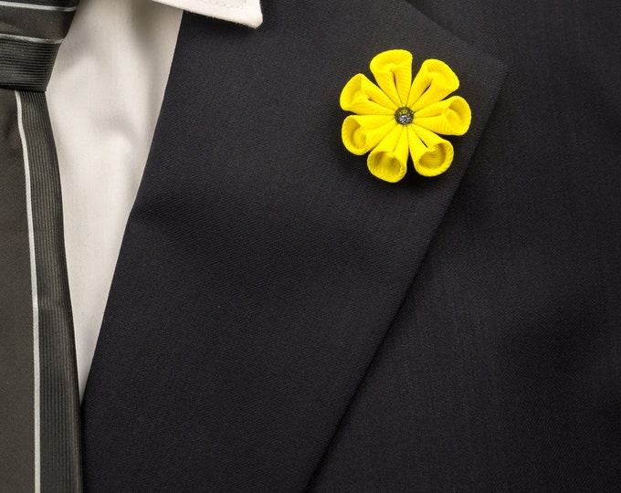 Lapel Pin/yellow Flower Lapel Pin With Swarovski Silver Night | Etsy