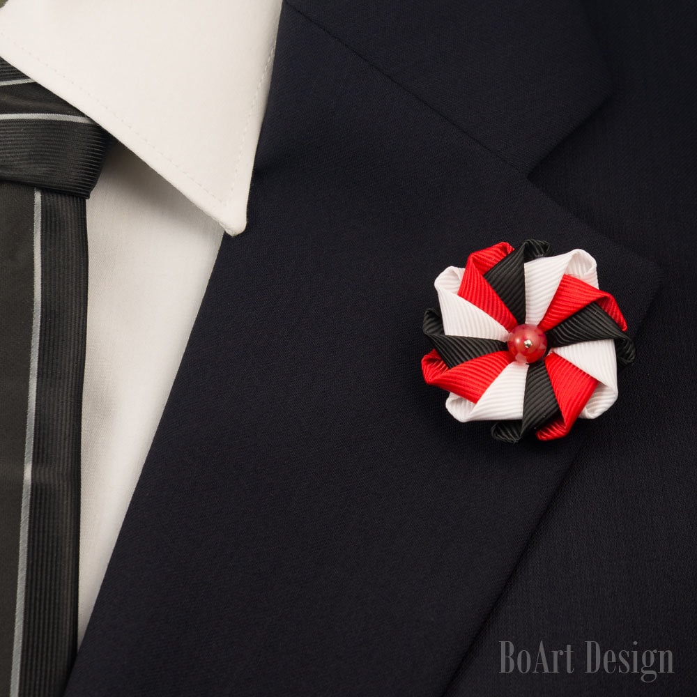 Lapel Pin/red/black/white Kanzashi Flower Lapel Pin/red Dragon Veins ...