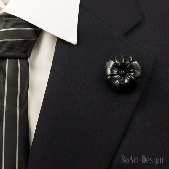 Black Polymer Clay Flower Lapel Pin/brooch/lapel Pin/lapel - Etsy
