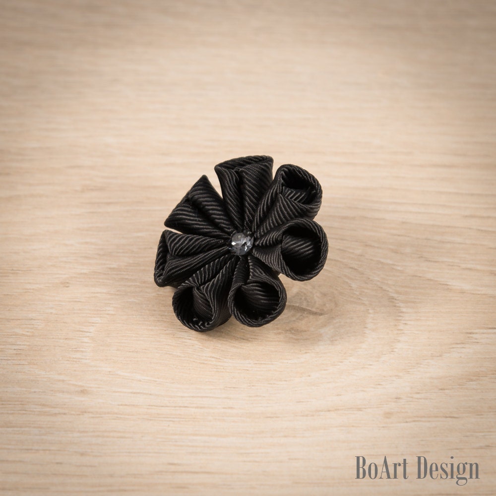 Lapel Pin/black Flower Lapel Pin With Swarovski Silver Night Crystal ...