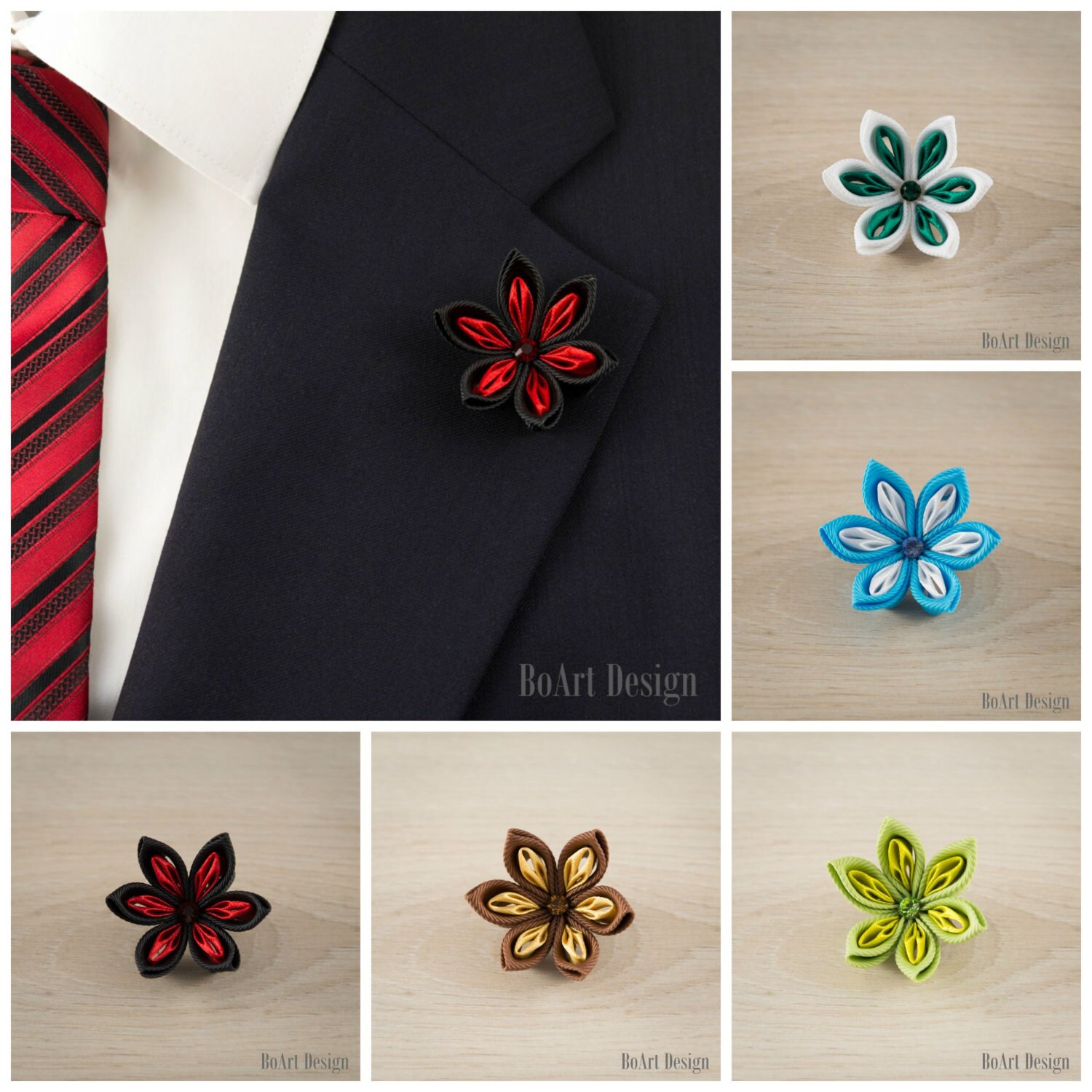 White/emerald Kanzashi Flower Lapel Pin With Swarovski Emerald - Etsy