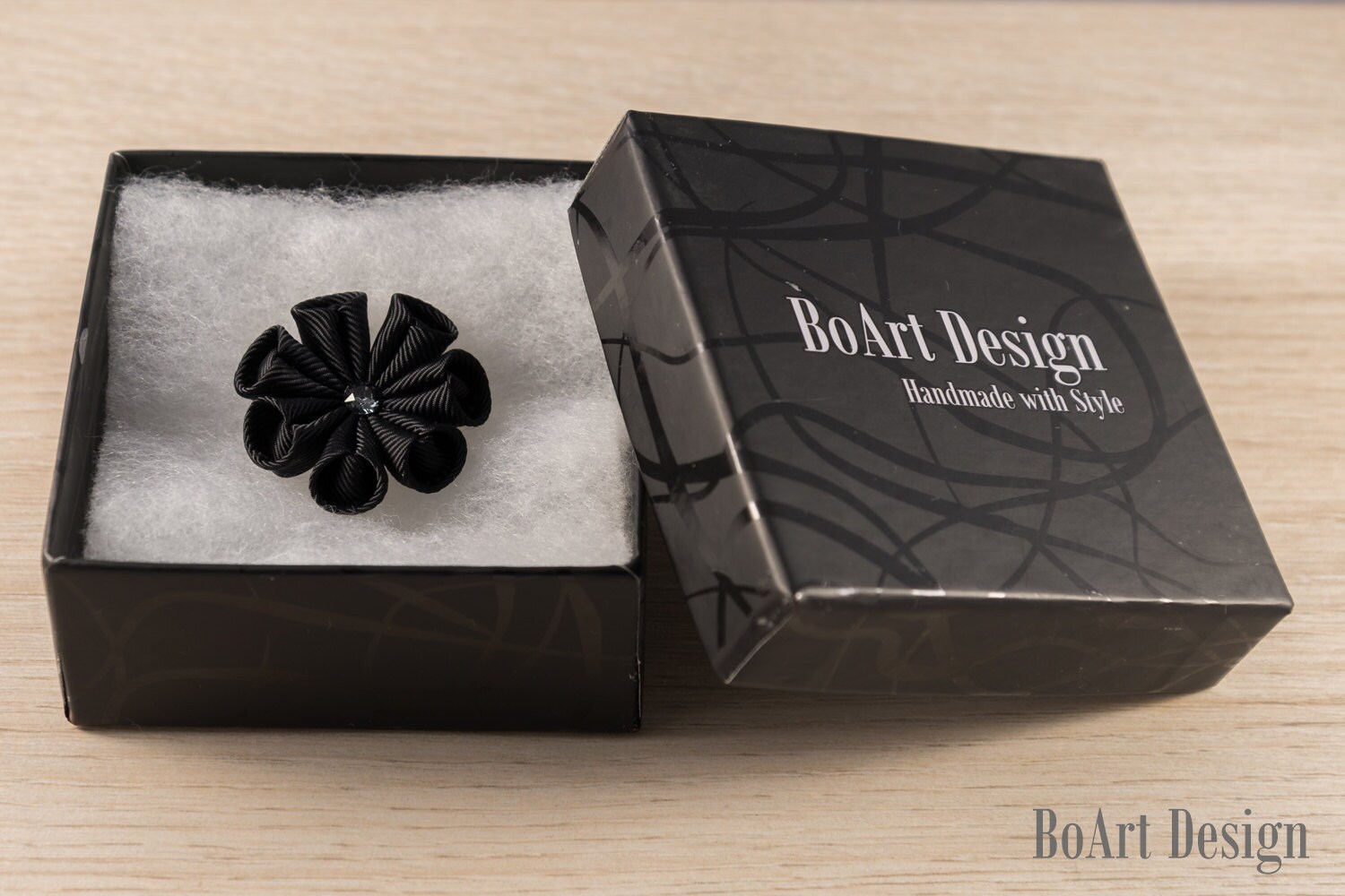 Lapel Pin/black Flower Lapel Pin With Swarovski Silver Night Crystal ...