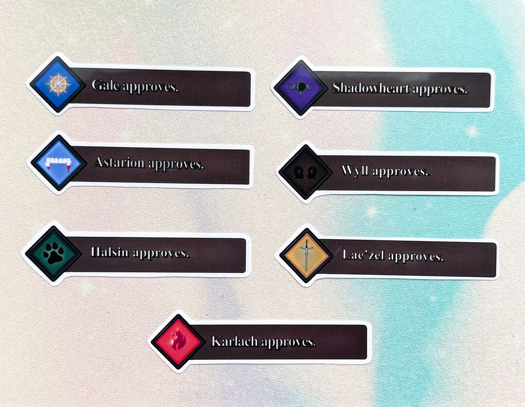 Baldurs Gate 3 Approval Vinyl Stickers | Astarion Gale Karlach ...