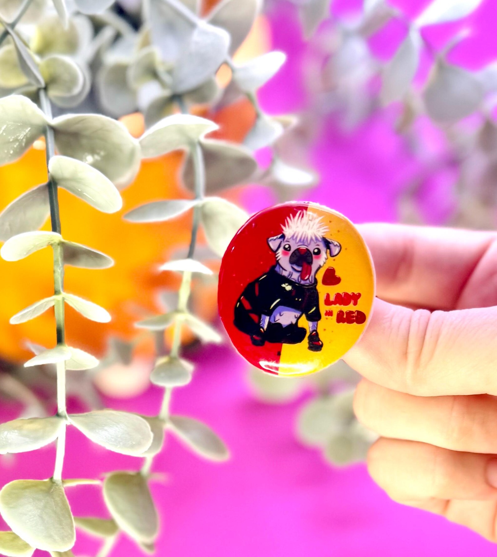 Dogpool Lady in Red Pin: Handmade Resin Dome Badge - Etsy