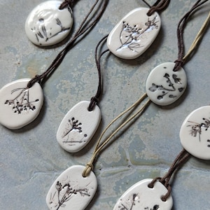 Porcelain Pendant, Clay Necklace, Ceramic Jewelry, Boho Jewellery, Leaf ...