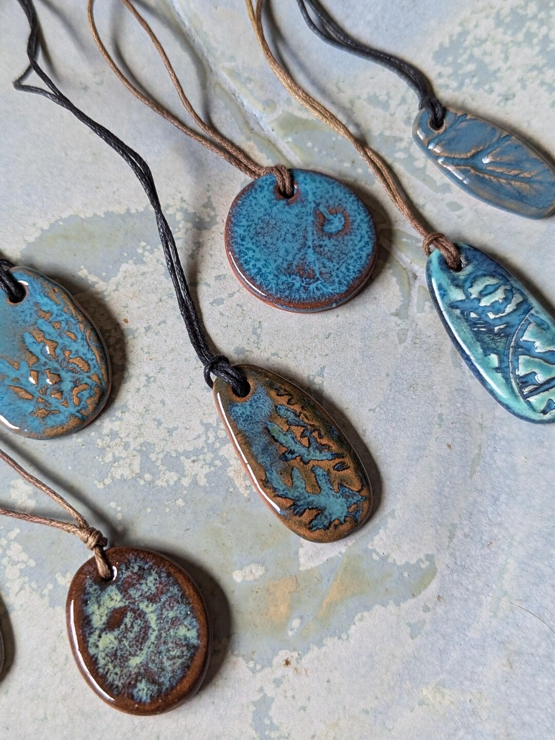 Blue Terracotta Pendant. Ceramic Jewellery. Unique Clay Necklace, Boho ...