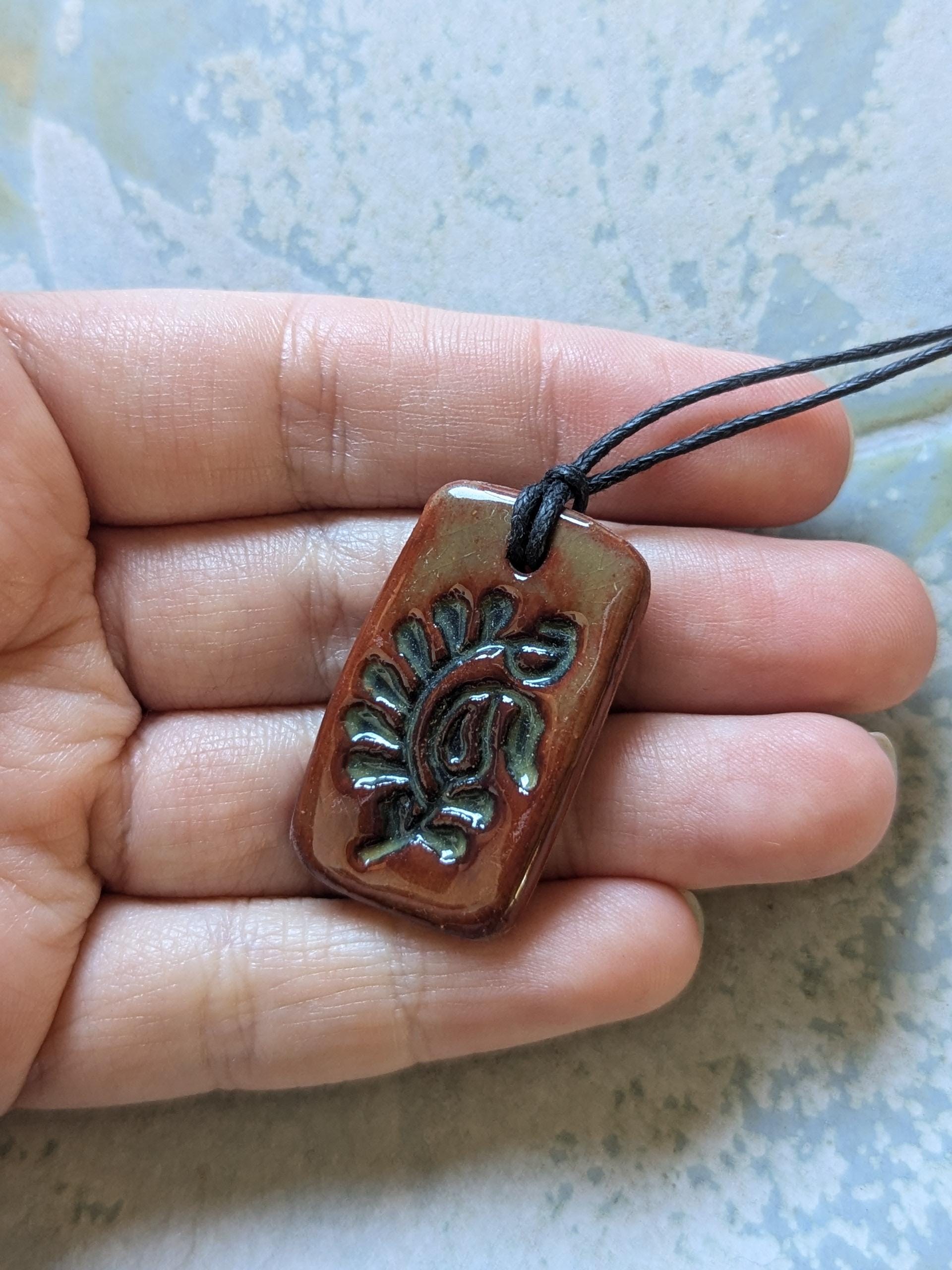 Clay Necklace, Essential Oil Diffuser Pendant, Woodblock Print ...