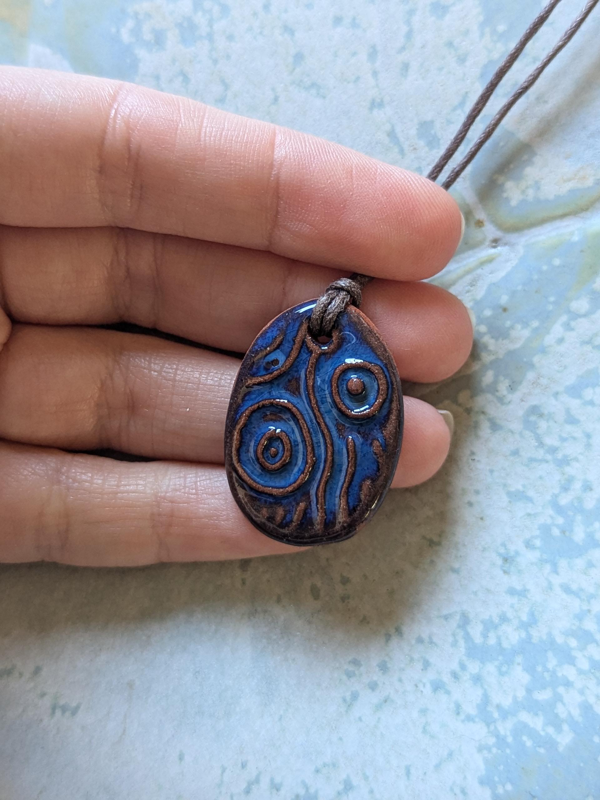 Clay Necklace, Essential Oil Diffuser Pendant, Woodblock Print ...