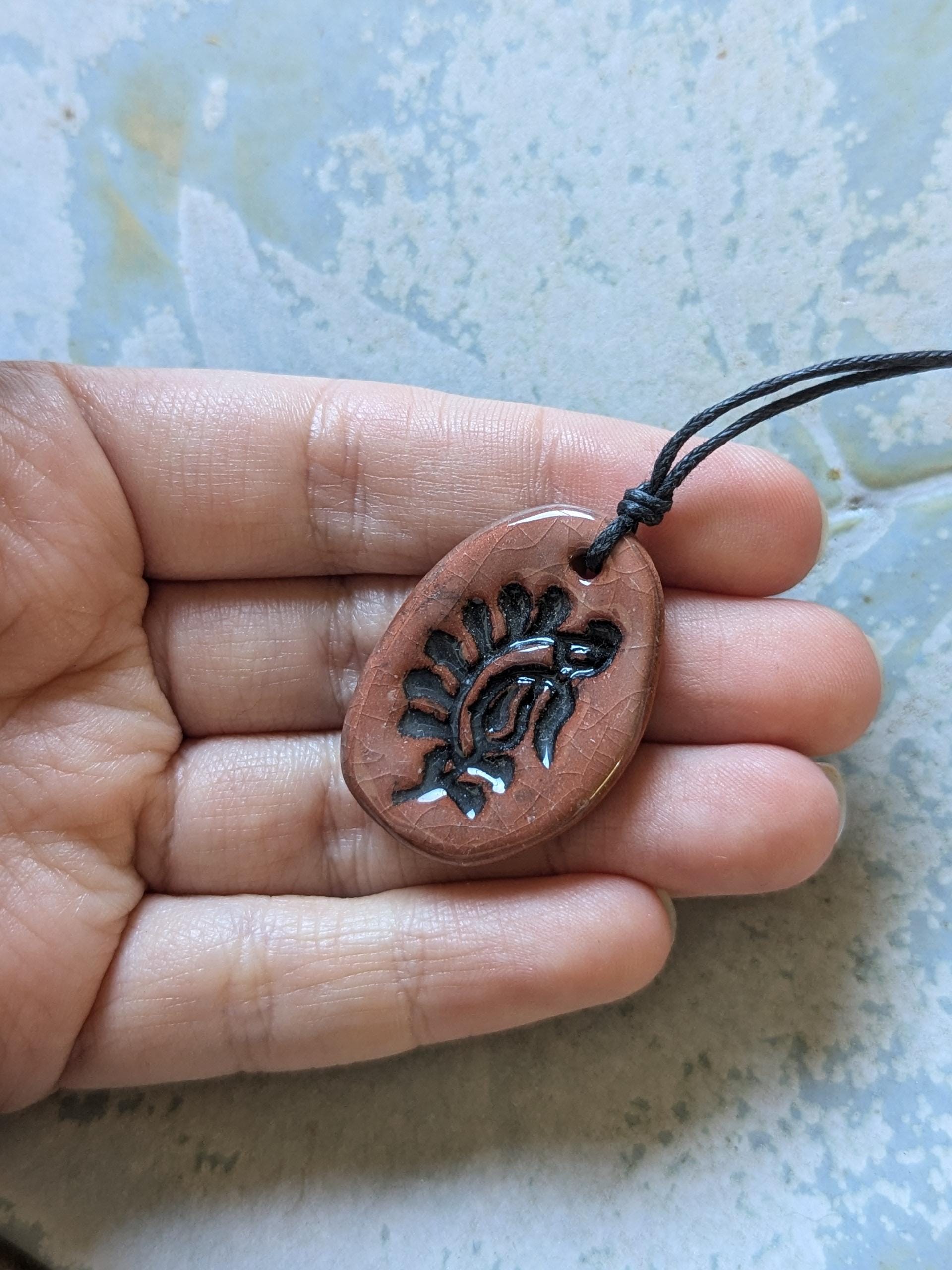 Clay Necklace, Essential Oil Diffuser Pendant, Woodblock Print ...