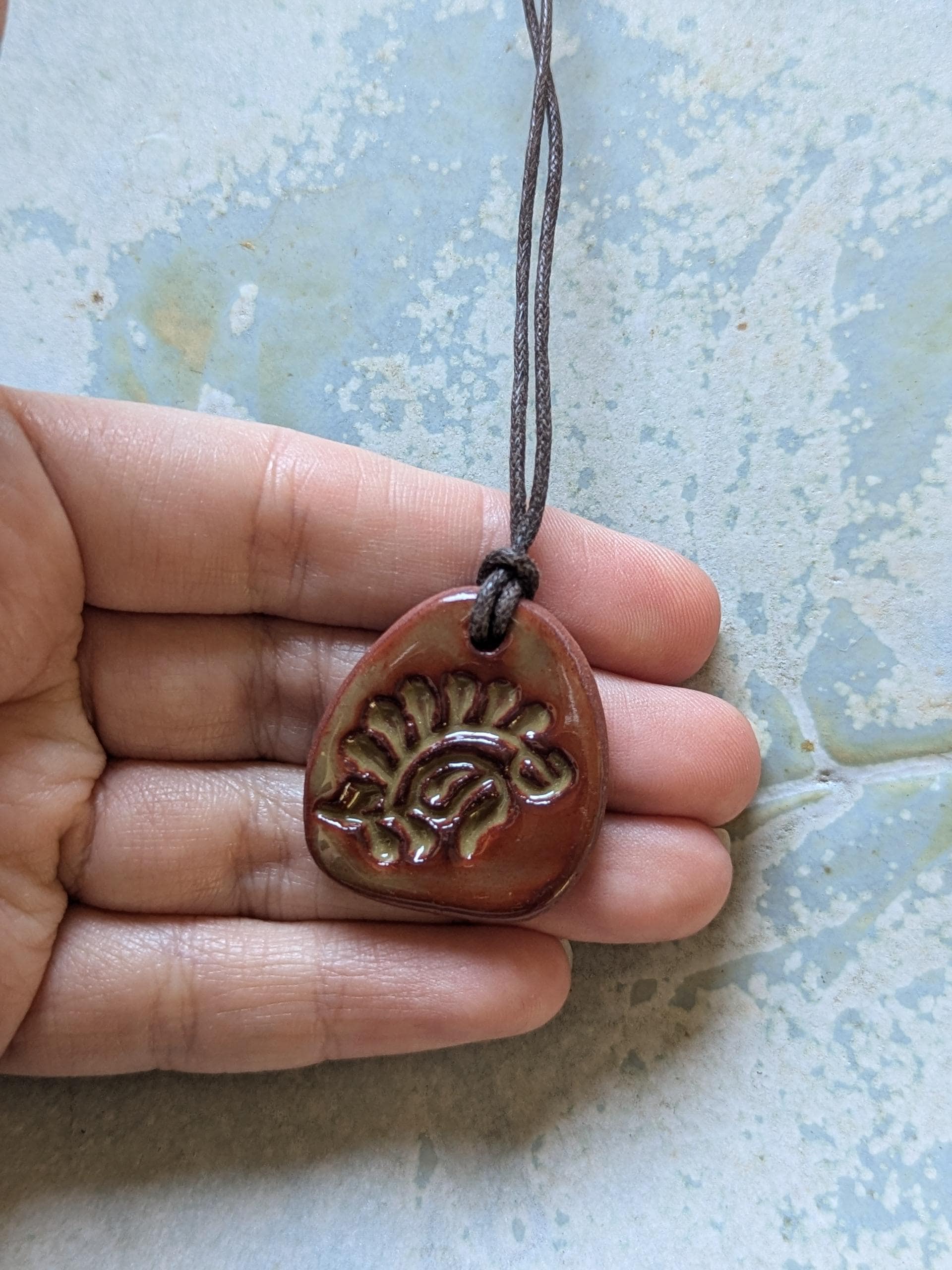 Clay Necklace, Essential Oil Diffuser Pendant, Woodblock Print ...
