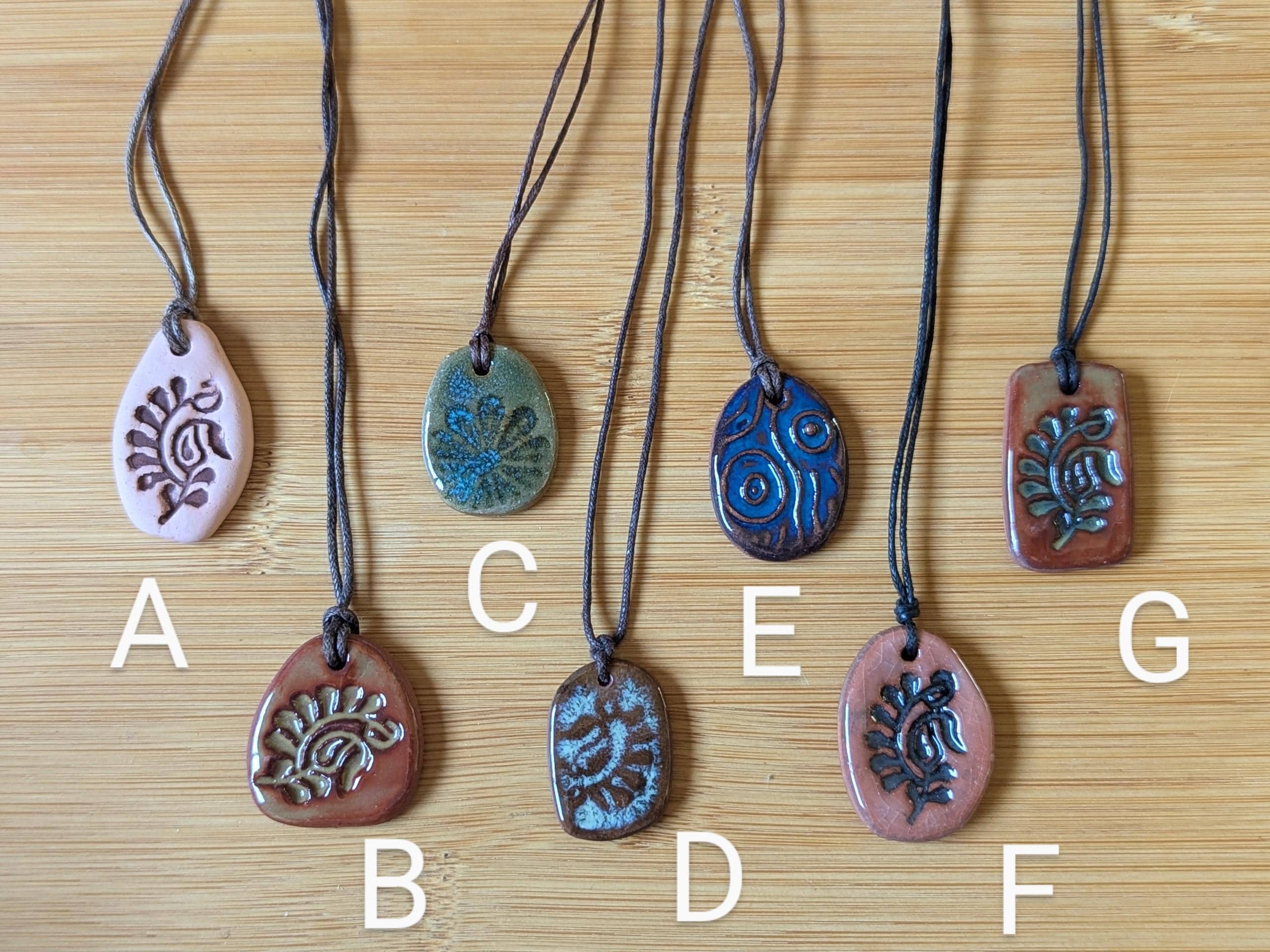 Clay Necklace, Essential Oil Diffuser Pendant, Woodblock Print ...