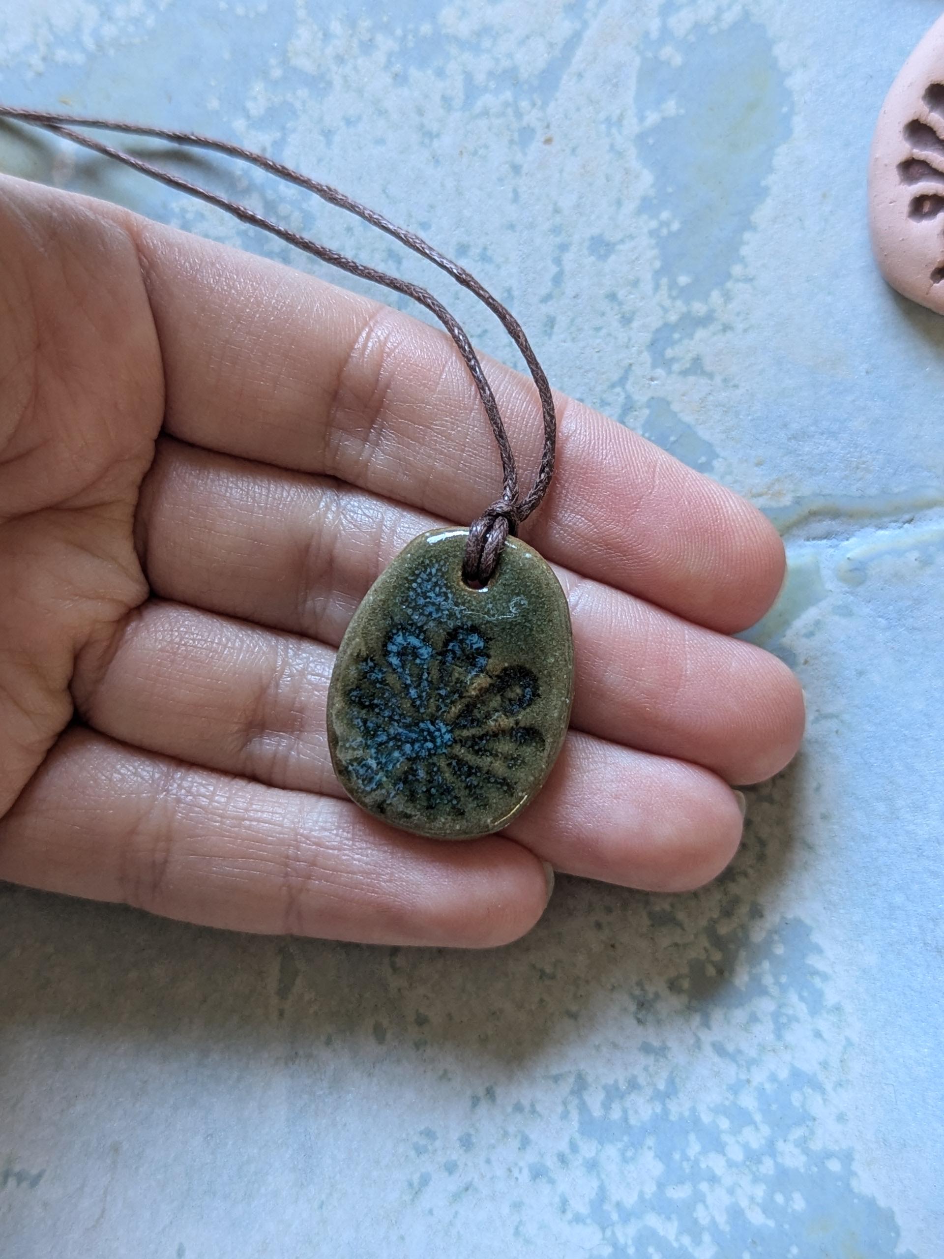 Clay Necklace, Essential Oil Diffuser Pendant, Woodblock Print ...
