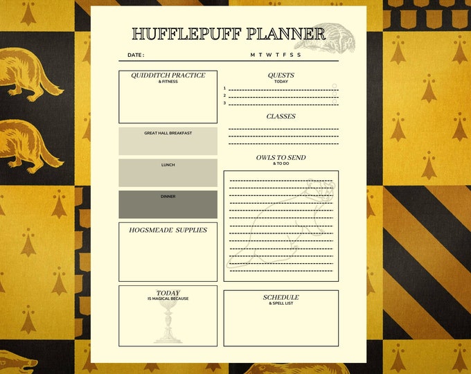 Hufflepuff Digital Daily Planner, Printable Planner Pdf - Etsy
