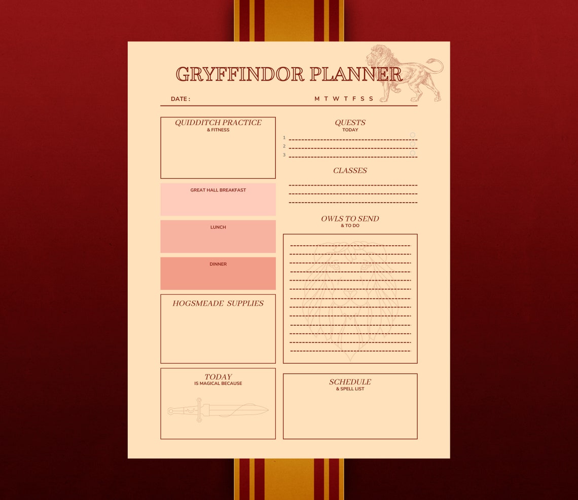 Gryffindor Digital Daily Planner Printable Planner Pdf - Etsy