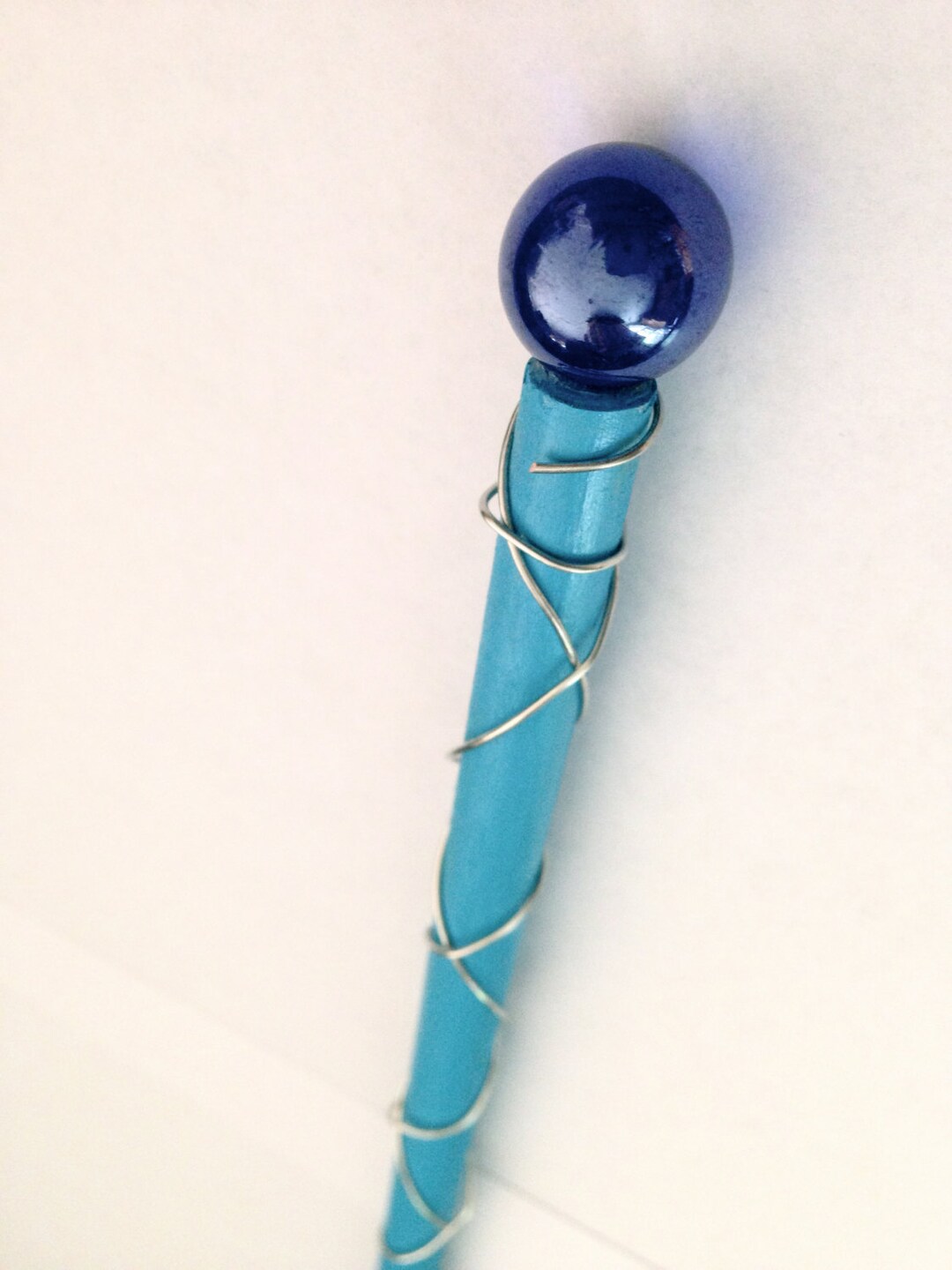 Turquoise Wizard Wand: Blue Marble, Silver Swirls - Etsy