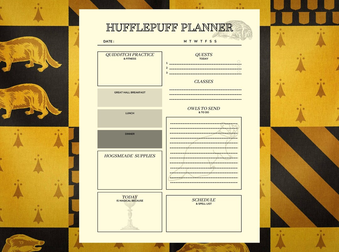 Hufflepuff Digital Daily Planner, Printable Planner Pdf - Etsy