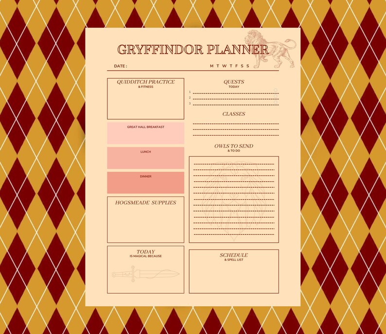 Gryffindor Digital Daily Planner, Printable Planner Pdf - Etsy