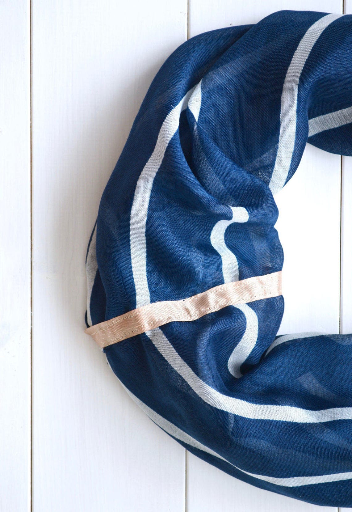 Ocean Blue Stripe Infinity Scarf With Gold Trim Ocean Blue - Etsy