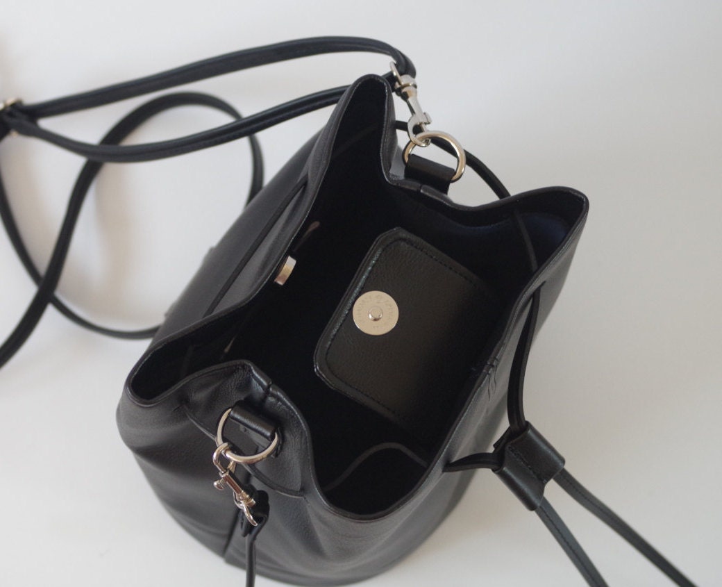 Mini Convertible Black Leather Bucket Bag Crossbody and | Etsy