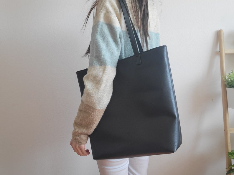 Large Simple Leather Tote Bag - Etsy