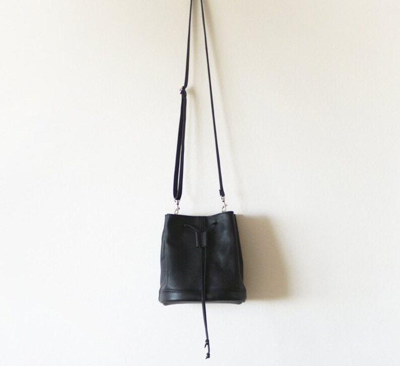 Mini Convertible Black Leather Bucket Bag Crossbody and Backpack - Etsy