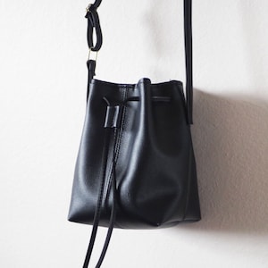 Tiny Black Vegan Leather Bucket Bag - Etsy