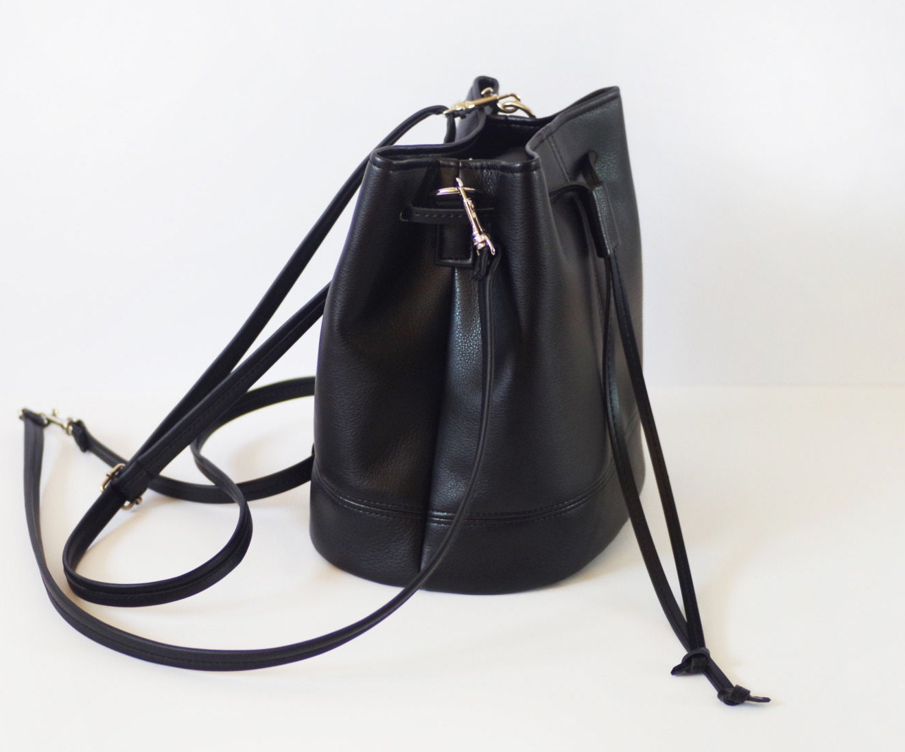 Mini Convertible Black Leather Bucket Bag Crossbody and Backpack - Etsy