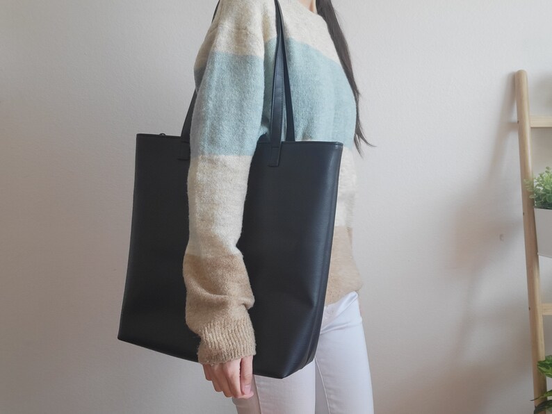 Large Simple Leather Tote Bag - Etsy