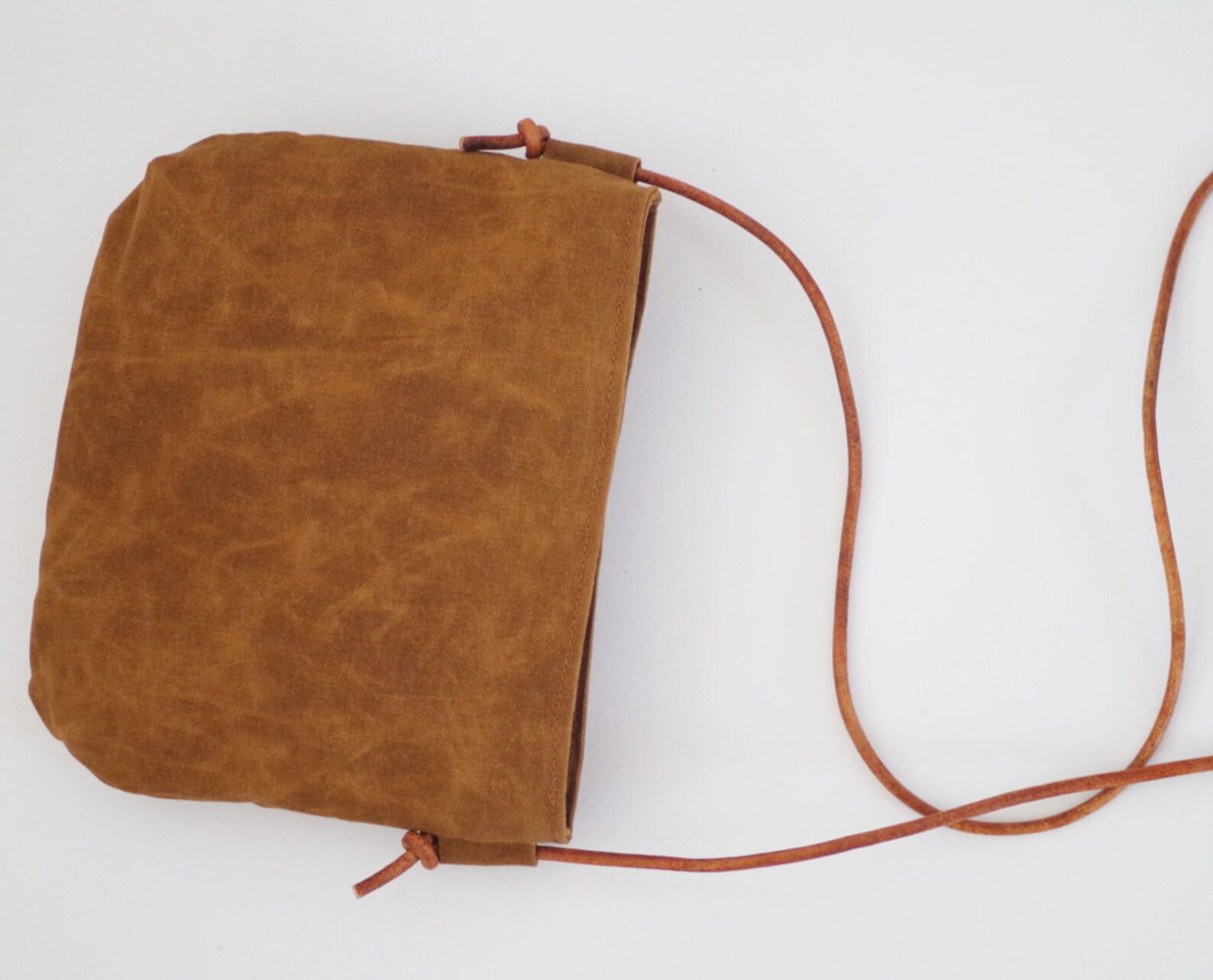 Small Brown Waxed Canvas Crossbody Bag With Round Leather - Etsy