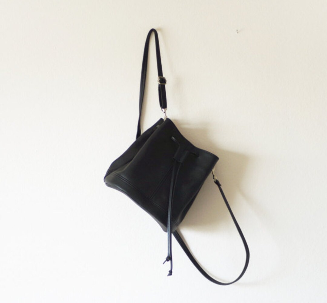 Mini Convertible Black Leather Bucket Bag Crossbody and Backpack - Etsy